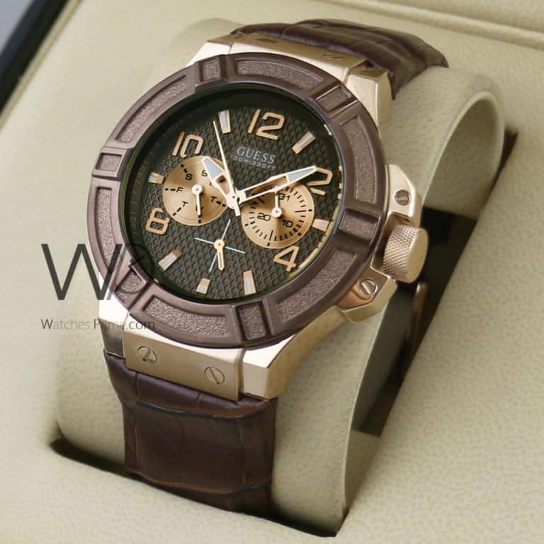 Guess Men's Watch with Brown Rubber Belt | Watches Prime
