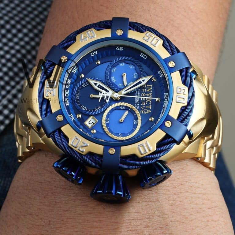 INVICTA CHRONOGRAPH WATCH BLUE WITH STAINLESS STEEL GOLDEN BELT ...