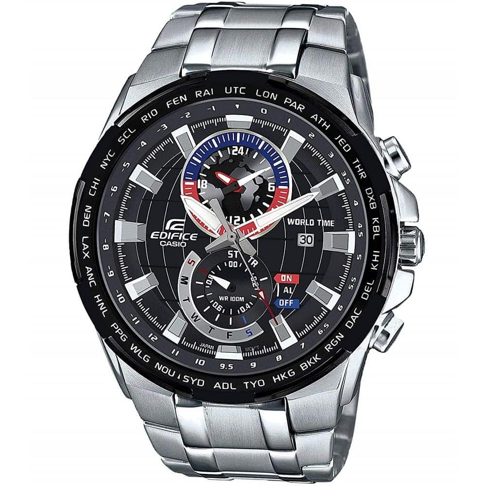 CASIO EDIFICE CHRONOGRAPH WATCH BLACK WITH STAINLESS STEEL SILVER BELT CASIO EDIFICE CHRONOGRAPH WATCH BLACK WITH STAINLESS STEEL SILVER BELT