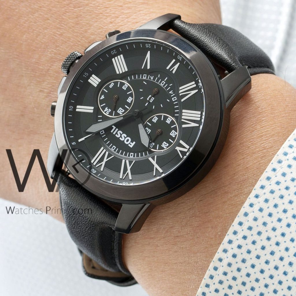 FOSSIL GRANT CHRONOGRAPH WATCH black WITH LEATHER black BELT | واتشز برايم