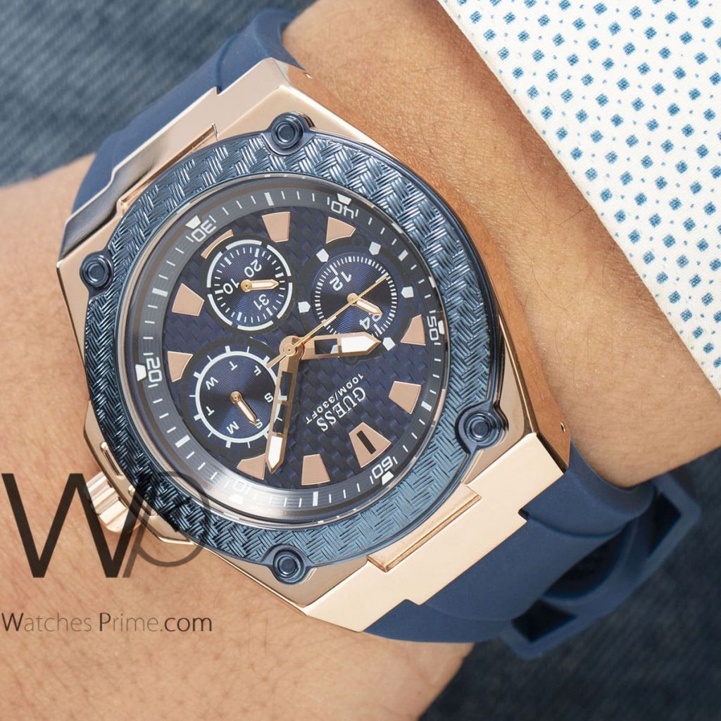 GUESS COLLECTION CHRONOGRAPH BLue WITH rubber blue BELT | Watches Prime