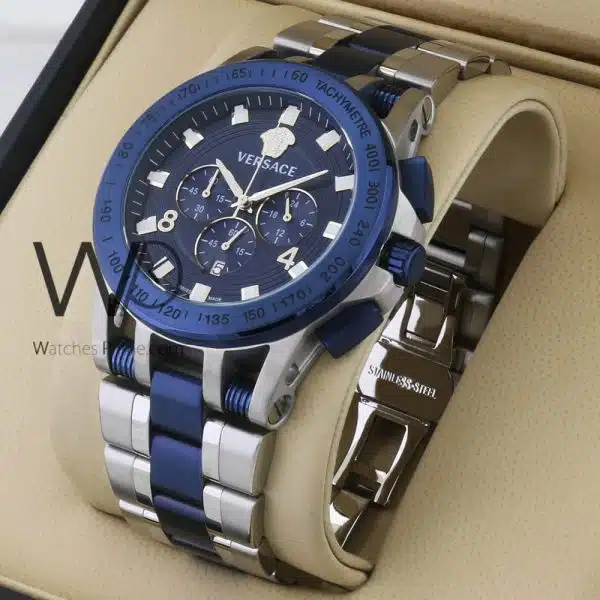 Versace men blue watch WITH STAINLESS STEEL half blue BELT | Watches Prime