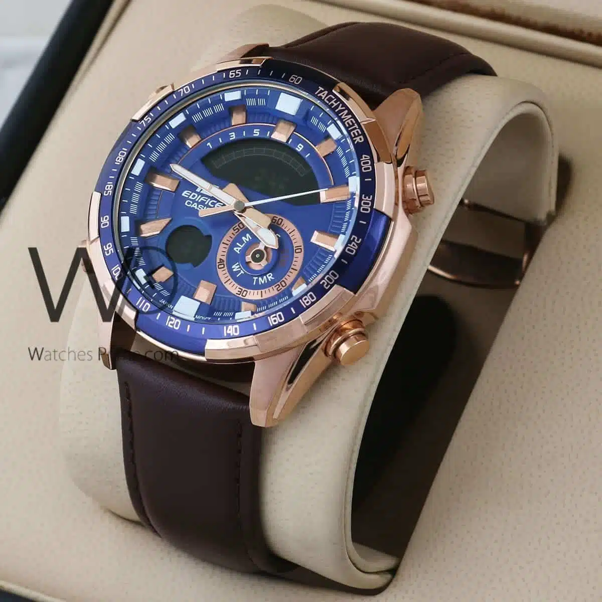 Casio Edifice Watch For Men With Blue Dial Leather Belt With Brown ...