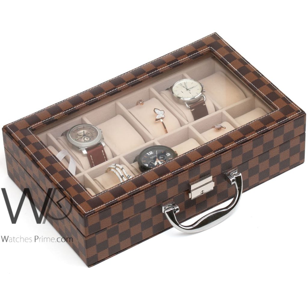 12 Grids Watch Storage Box Brown Leather | Watches Prime
