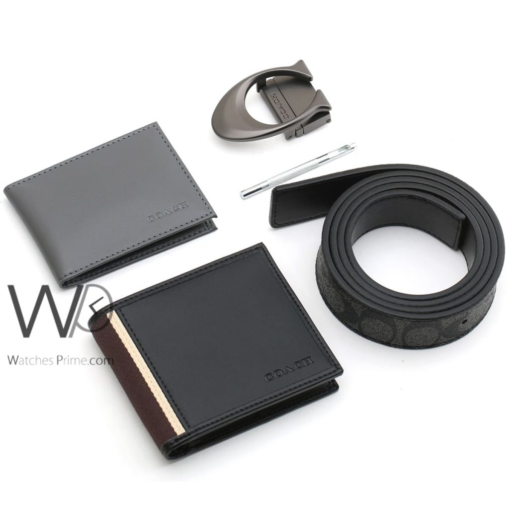 Coach wallet gray and belt black for men | Watches Prime