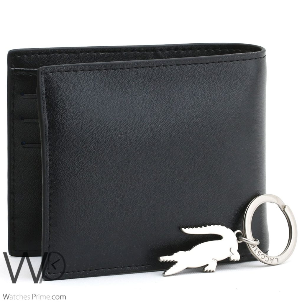 Lacoste wallet and keychain for men black | Watches Prime