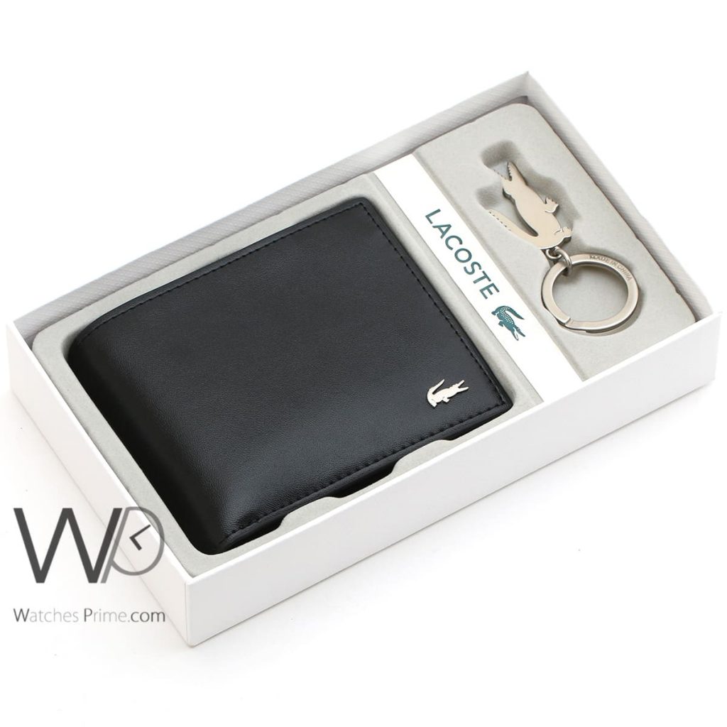 Lacoste wallet and keychain for men black | Watches Prime
