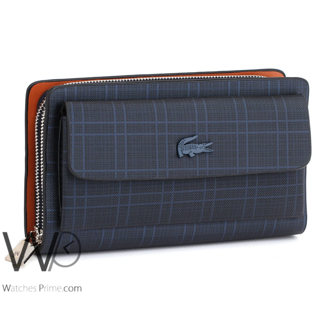 Lacoste handbag leather blue for men | Watches Prime