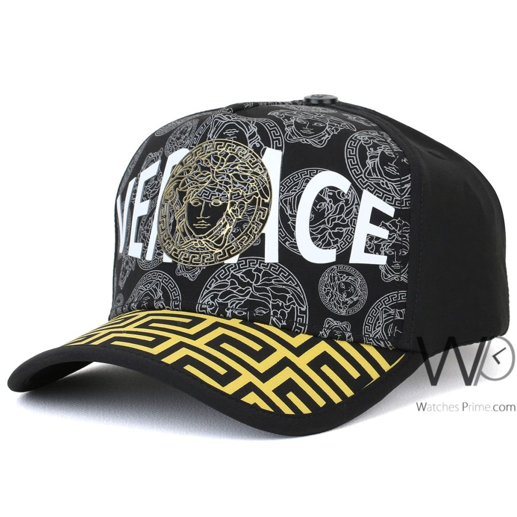 Versace Black Patterned Cotton Baseball Cap | Watches Prime
