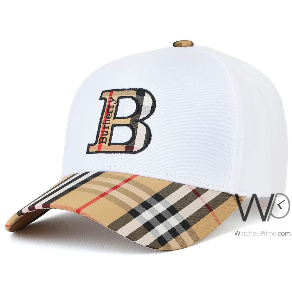Burberry B Baseball Cap White Beige Cotton | Watches Prime