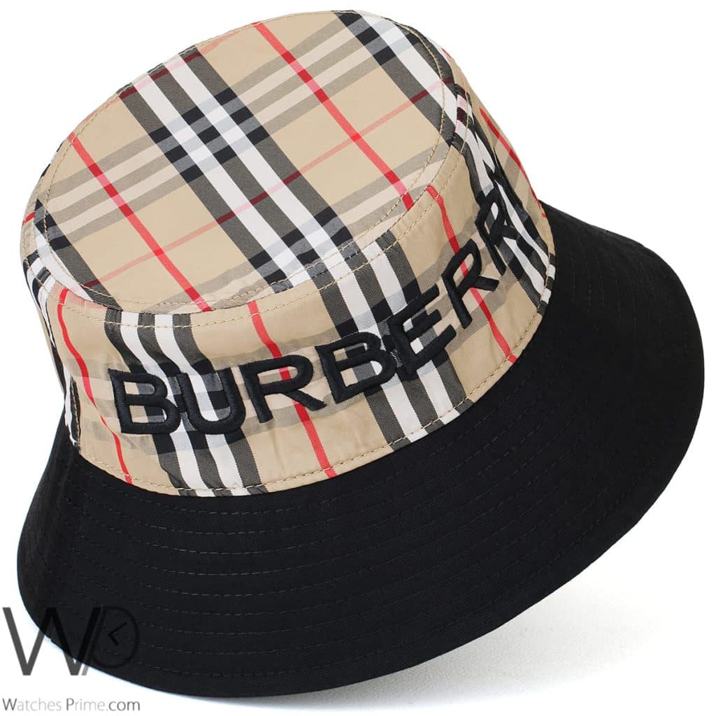 Burberry Bucket Summer Sun Hat Beige Black Cotton | Watches Prime