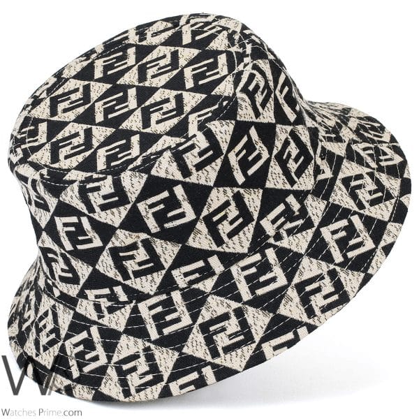 Fendi Bucket Summer Sun Hat Black Off White Cotton FF | Watches Prime