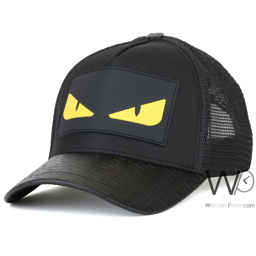 Fendi Eyes Leather Trucker Black Cap | Watches Prime