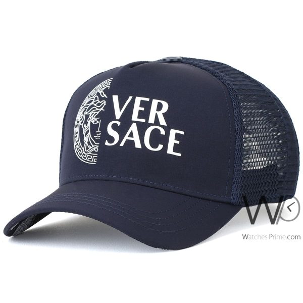 Navy Blue Trucker Versace Cap Mesh Hat Men | Watches Prime
