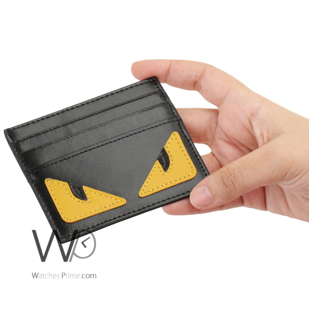 Fendi Card Holder Yellow Eyes For Men Black | Watches Prime