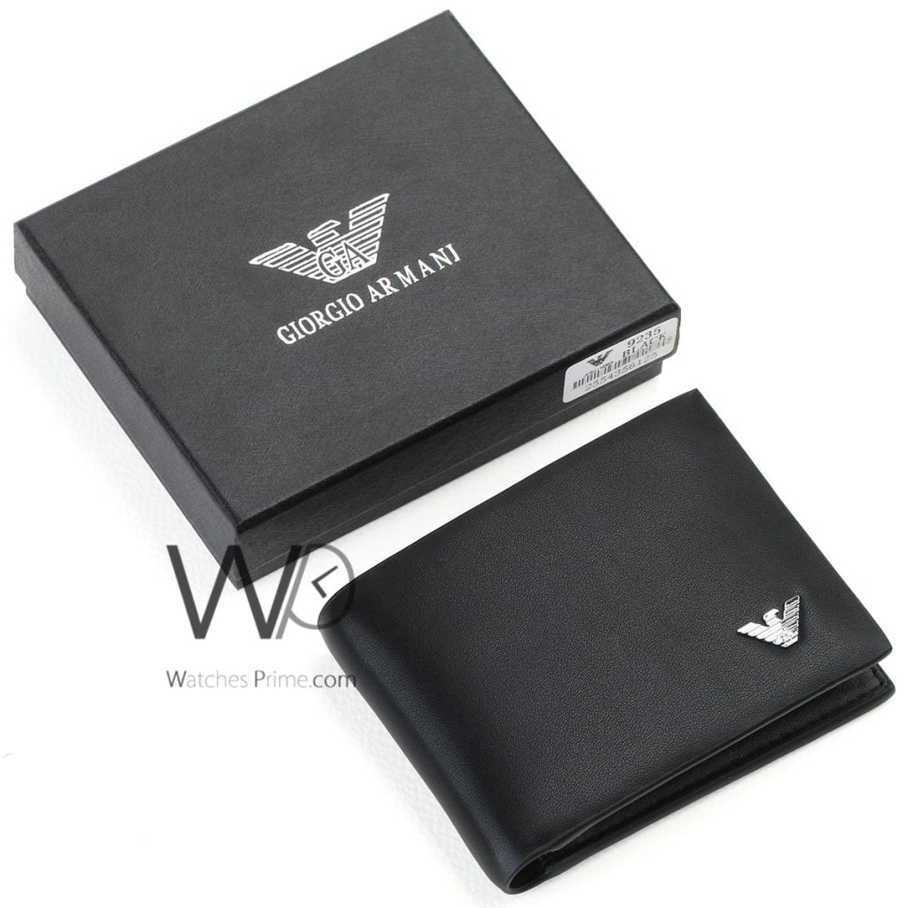 Giorgio Armani Wallet Leather Black For Men | Watches Prime
