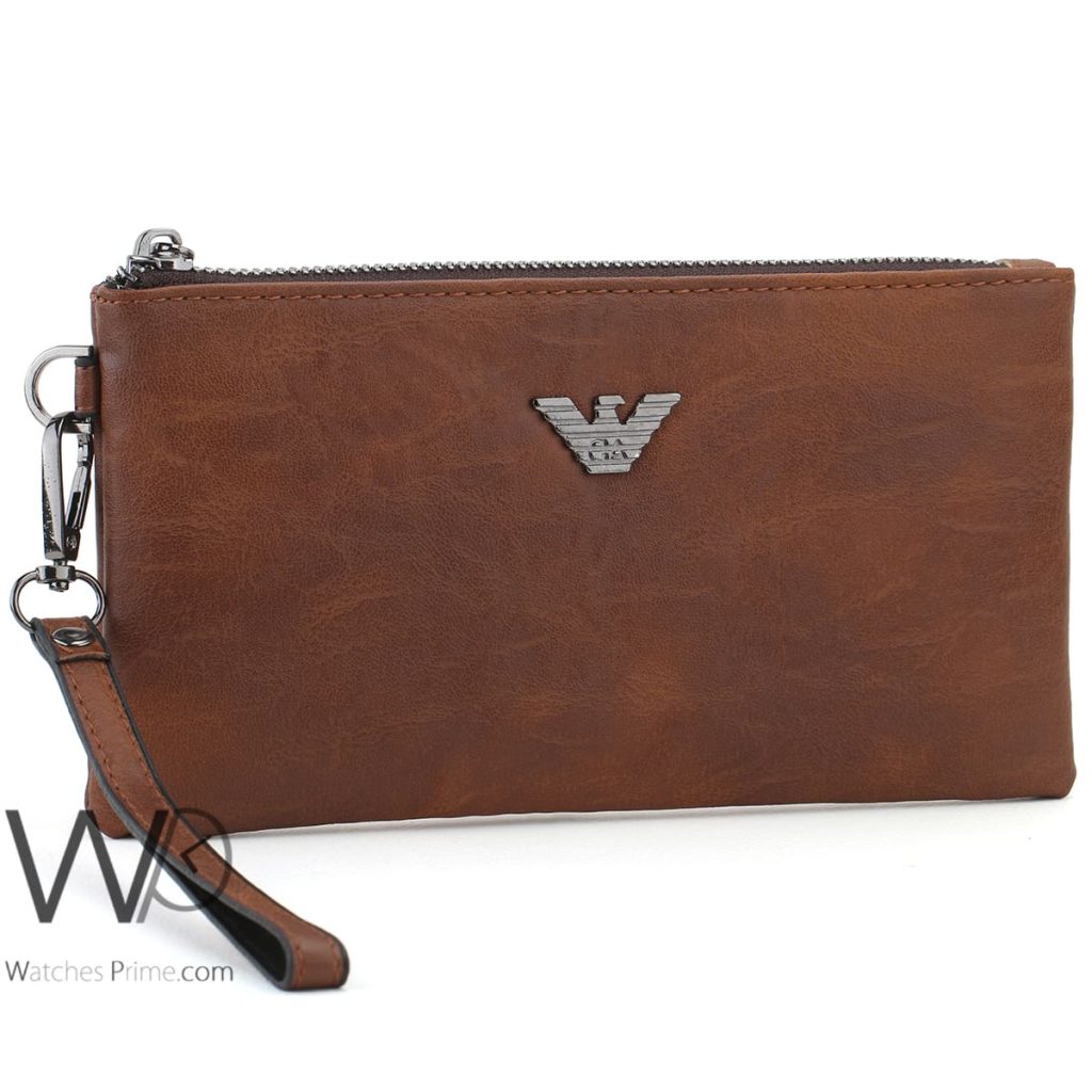 Giorgio Armani Handheld Wallet Brown For Men | Watches Prime