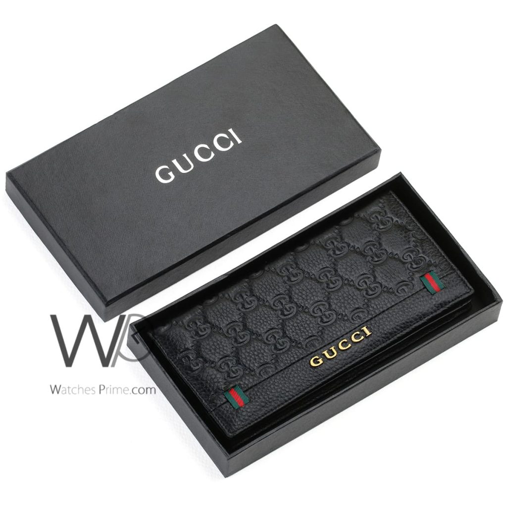 Gucci GG Long Wallet For Men Black Leather | Watches Prime
