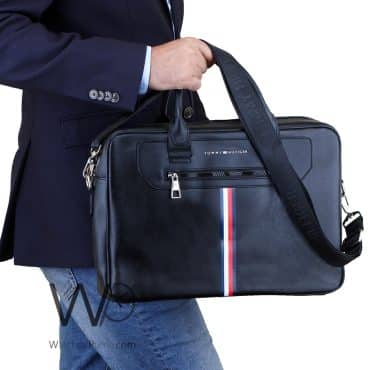 Black Tommy Hilfiger Laptop Bag Leather Men | Watches Prime