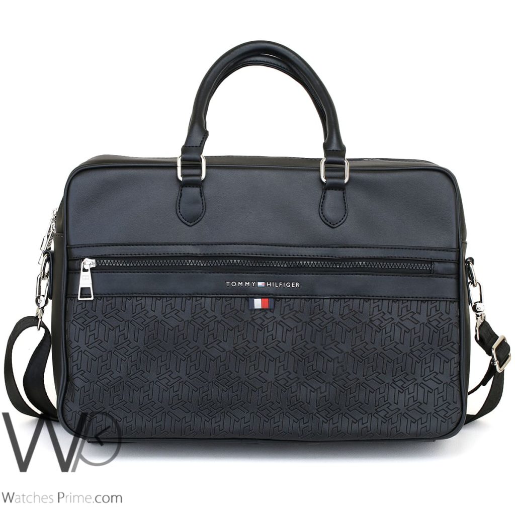 Black Tommy Hilfiger Laptop Bag Leather Men | Watches Prime