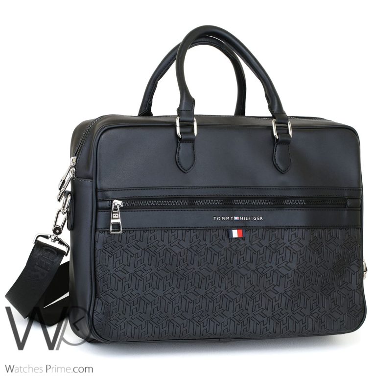 Black Tommy Hilfiger Laptop Bag Leather Men | Watches Prime