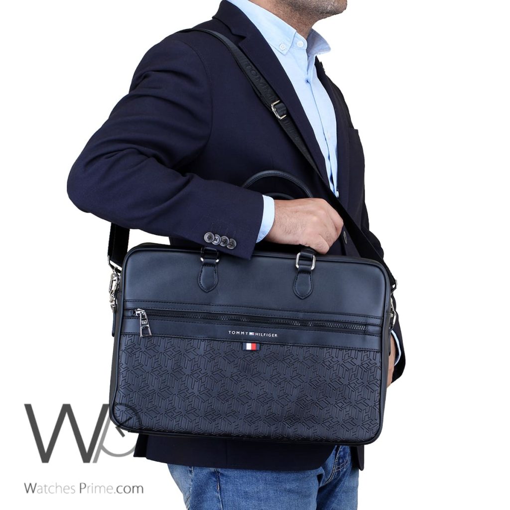 Black Tommy Hilfiger Laptop Bag Leather Men | Watches Prime