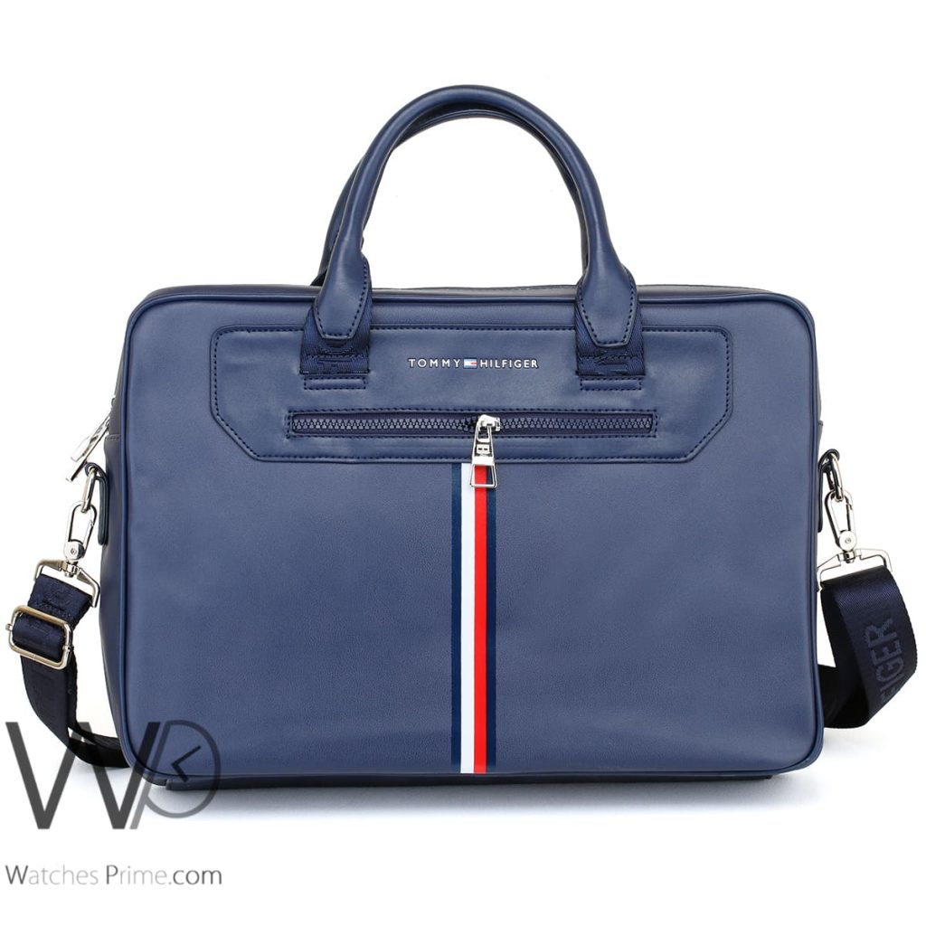 Blue Tommy Hilfiger Laptop Bag Leather Men | Watches Prime