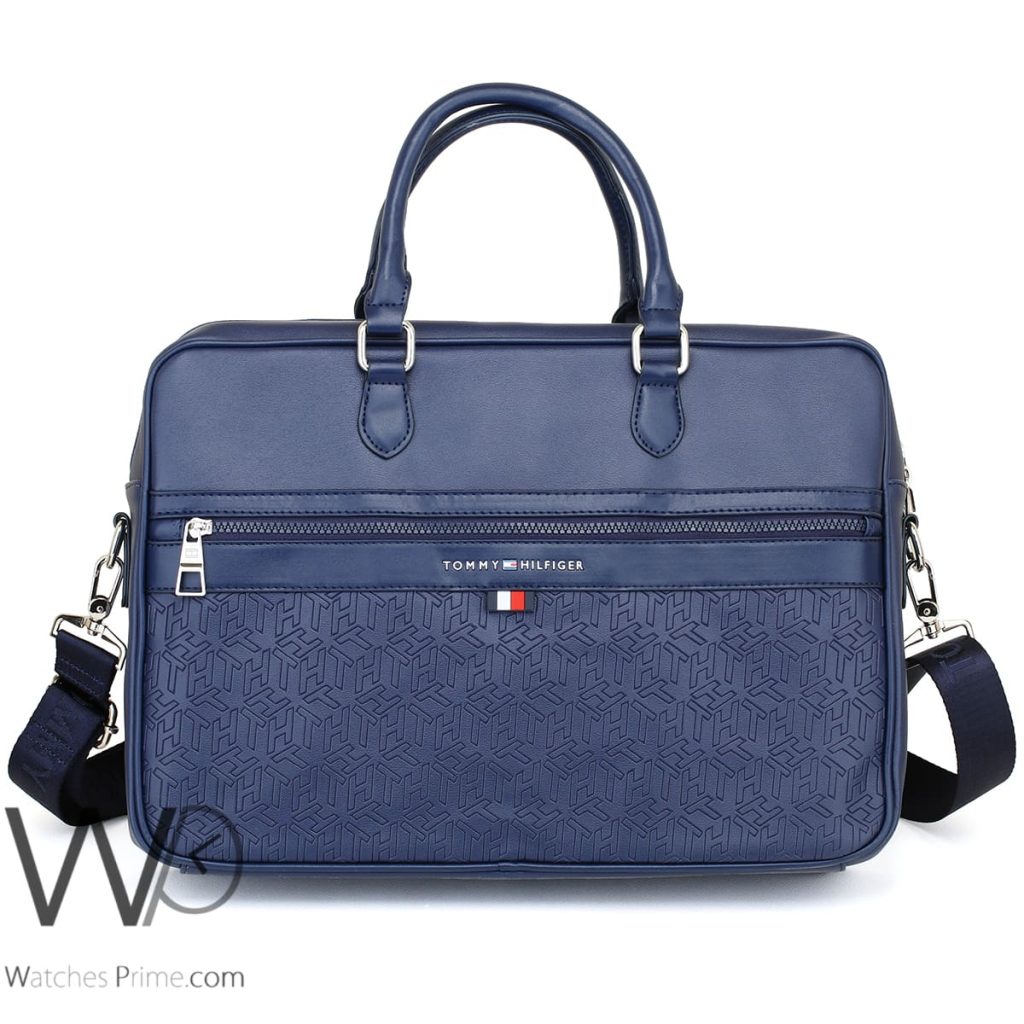 Tommy Hilfiger Laptop Blue Bag Leather Men | Watches Prime