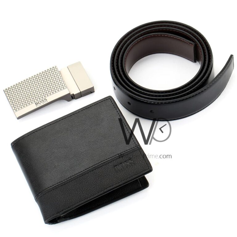 Hugo Boss Wallet Belt Black Set Original Men | Watches Prime