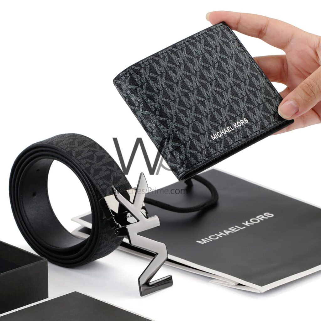 Michael Kors Leather Black Wallet Belt set | Watches Prime