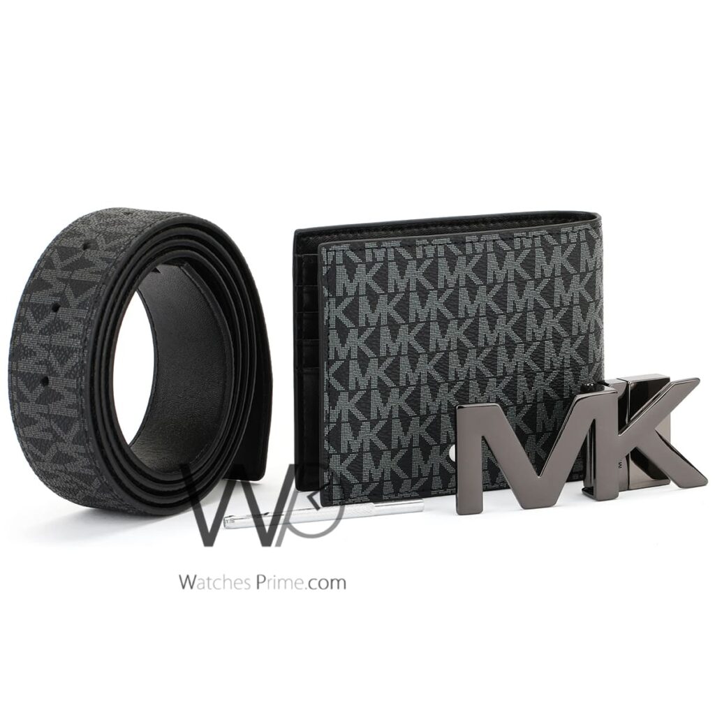 Michael Kors Leather Black Wallet Belt set | Watches Prime