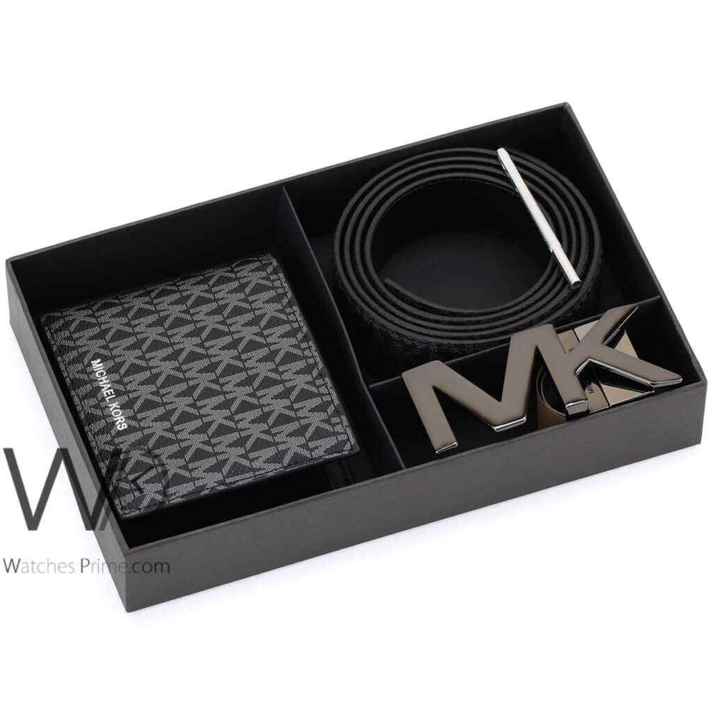Michael Kors Leather Black Wallet Belt set | Watches Prime
