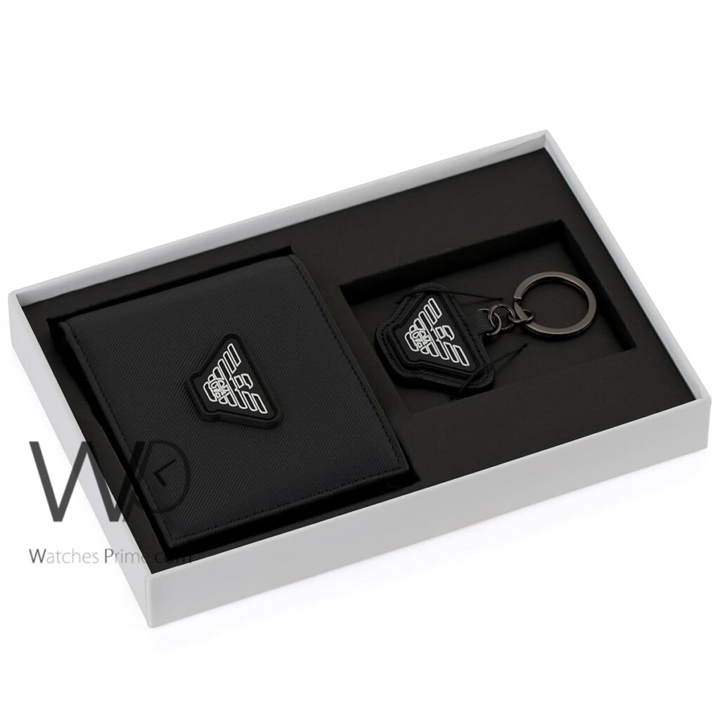 Emporio Armani Wallet Keychain Black Set Men | Watches Prime