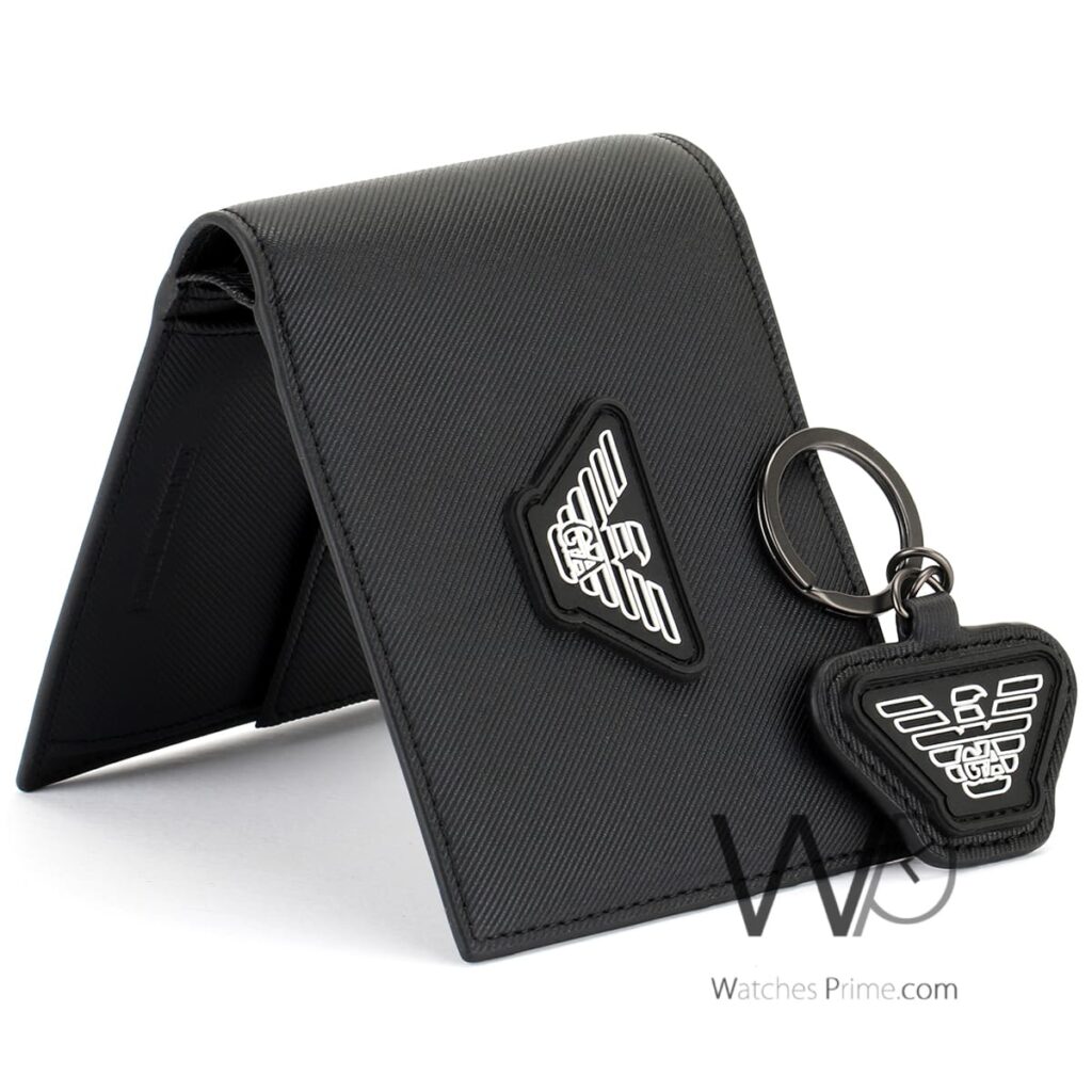 Emporio Armani Wallet Keychain Black Set Men | Watches Prime
