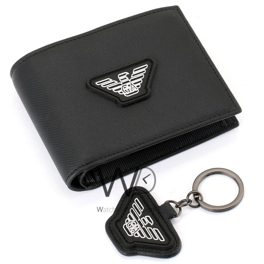 Emporio Armani Wallet Keychain Black Set Men | Watches Prime